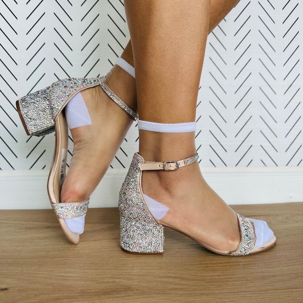 Betsey Johnson Mari Block Heel Dress Sandals Rhinesto… - Gem